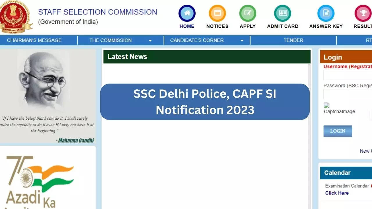 SSC Delhi Police CAPF SI Notification 2023: Relased 22 july at ssc.nic ...
