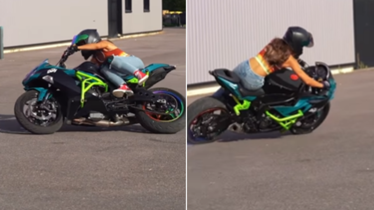 Stunt Video: लड़की ने एक साइड पैर रखकर बाइक से किया ऐसा खतरनाक स्टंट, देख कलेजा बाहर आ जाएगा ...