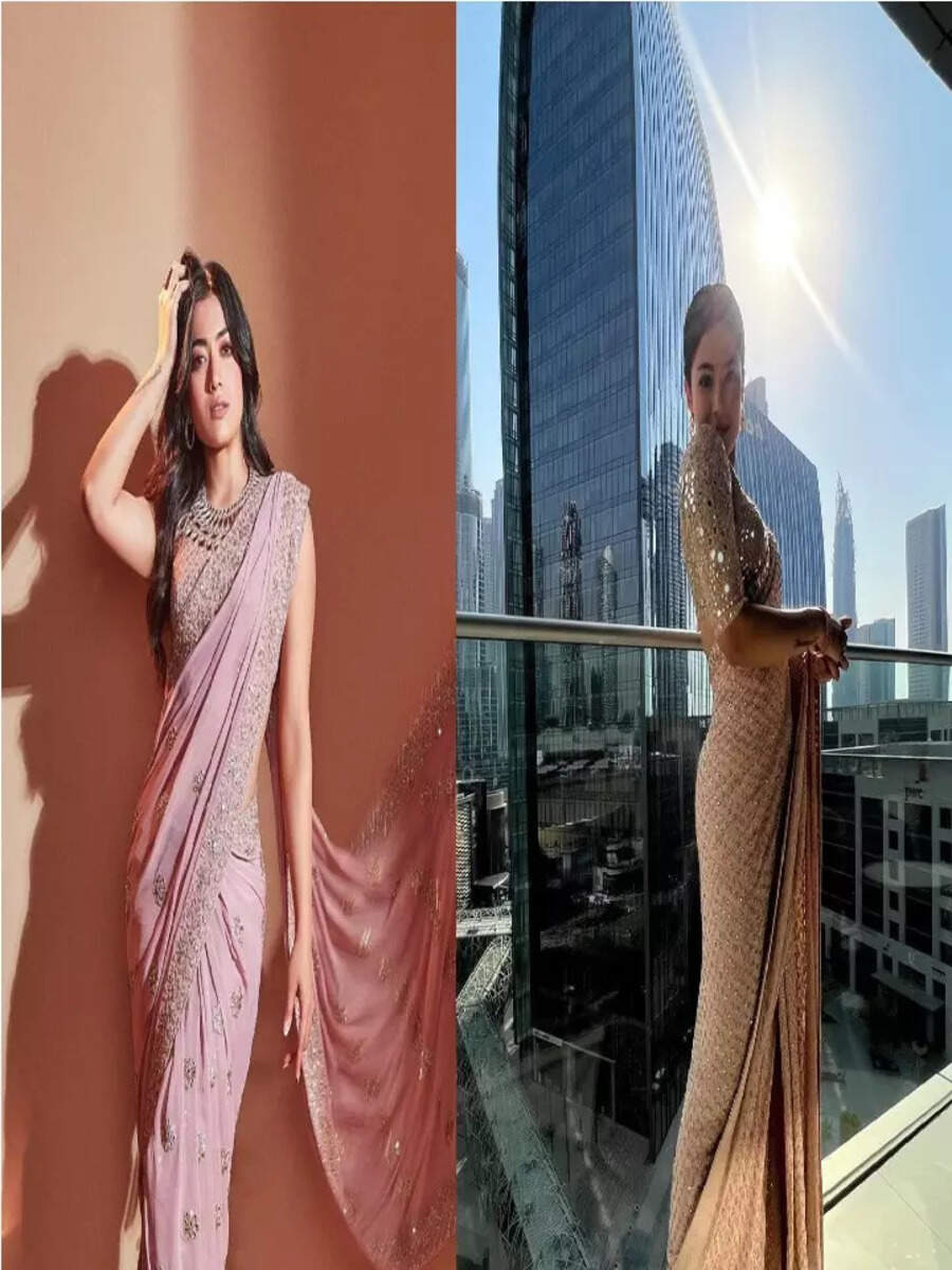 rashmika mandana saree look with different styles of blouse - रश्मिका मंदानाचा साडी लूक Just ...