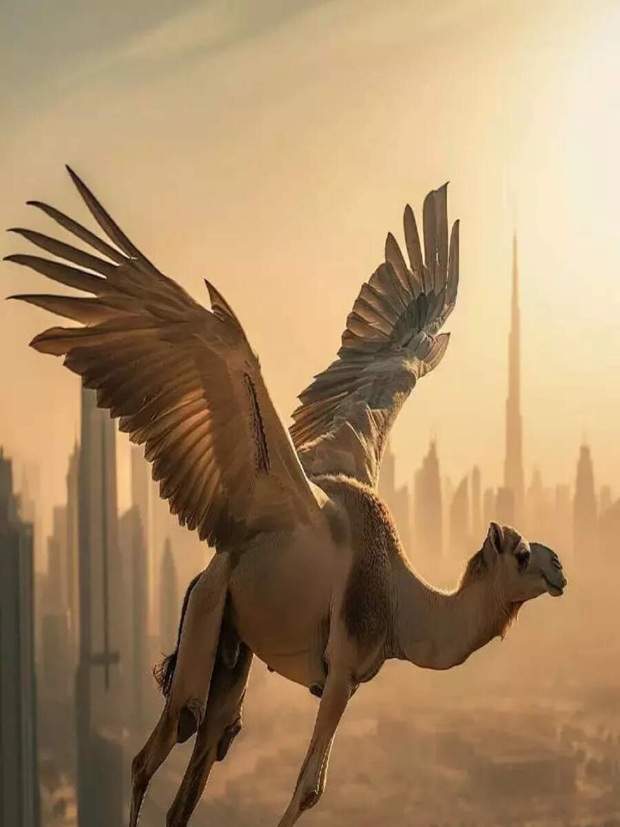 चक्क उंटाला फुटले पंख, लागला हवेत उडू, PHOTO व्हायरल - camel flies in ...