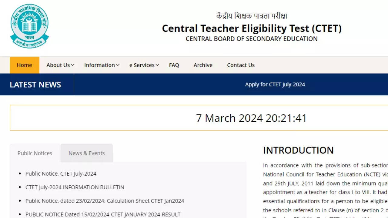 CTET July Schedule 2024, CTET July Notification 2024: Released at ctet.nic.in check CTET July ...