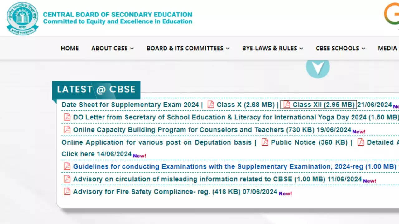CBSE Class 10th 12th Compartment Admit Card 2024: Released cbse.gov.in ...