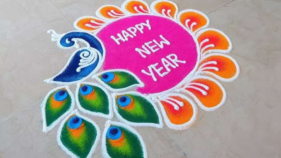 Happy New Year Rangoli Designs 2025 (नए साल की रंगोली डिजाइन): Simple ...