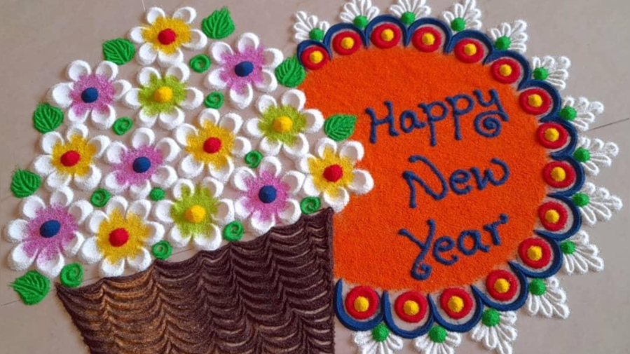 Happy New Year Rangoli Designs 2025 (नए साल की रंगोली डिजाइन): Simple ...