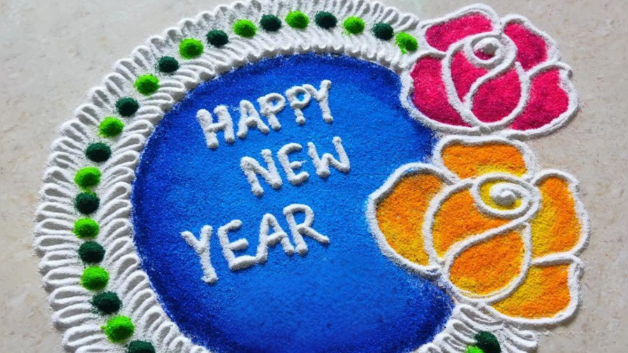 Happy New Year Rangoli Designs 2025 (नए साल की रंगोली डिजाइन): Simple ...
