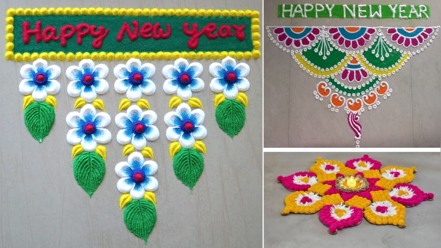 Happy New Year Rangoli Designs 2025 (नए साल की रंगोली डिजाइन): Simple ...