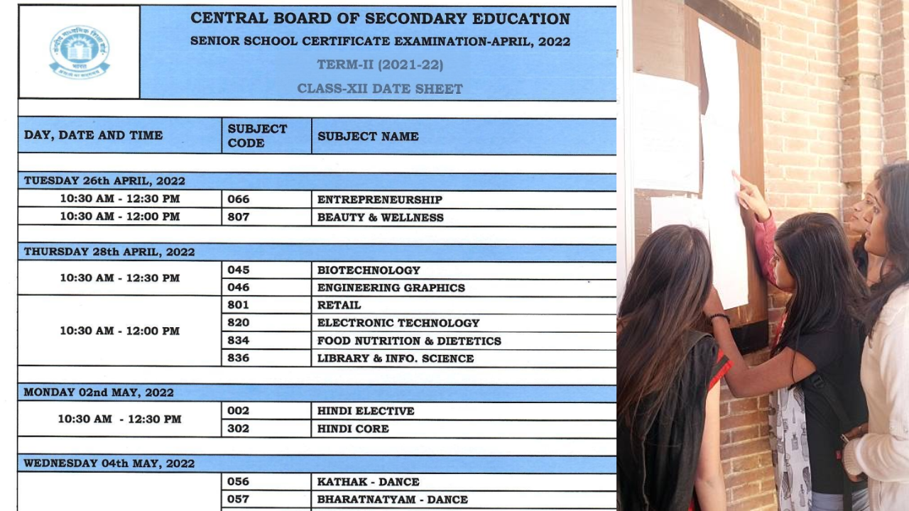 CBSE Date Sheet 2023 download link pdf: Class 10, Class 12 Date Sheet ...