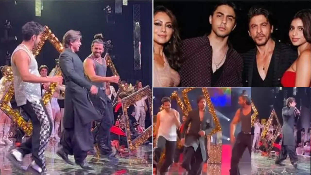 Shah Rukh Khan dance with Varun Dhawan and Ranveer Singh on Bollywood song Jhoome Jo Pathaan ...